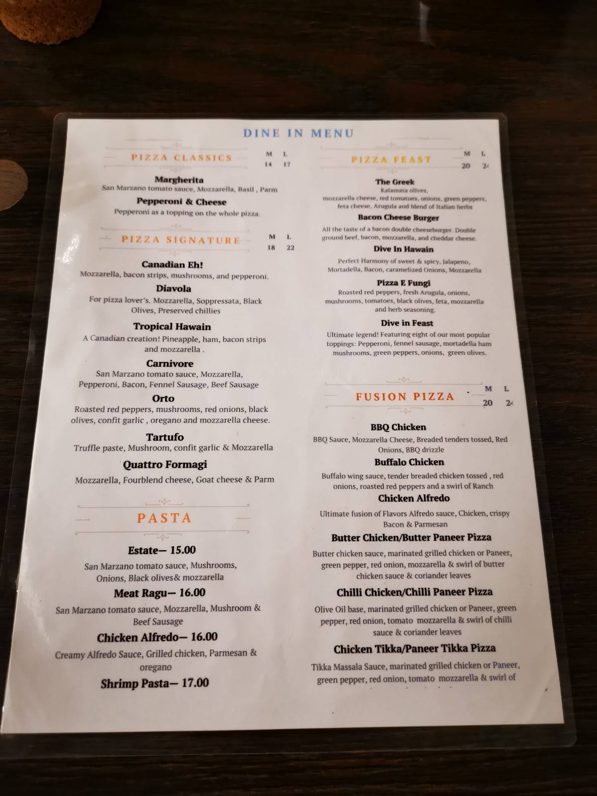 Menu at Dive In Eatery restaurant, Wiarton