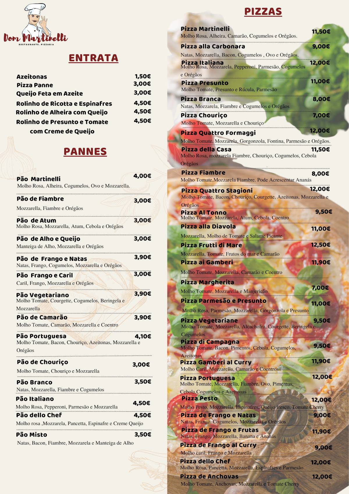 Menu em Dom Martinelli- Restaurante Pizzaria, Setúbal