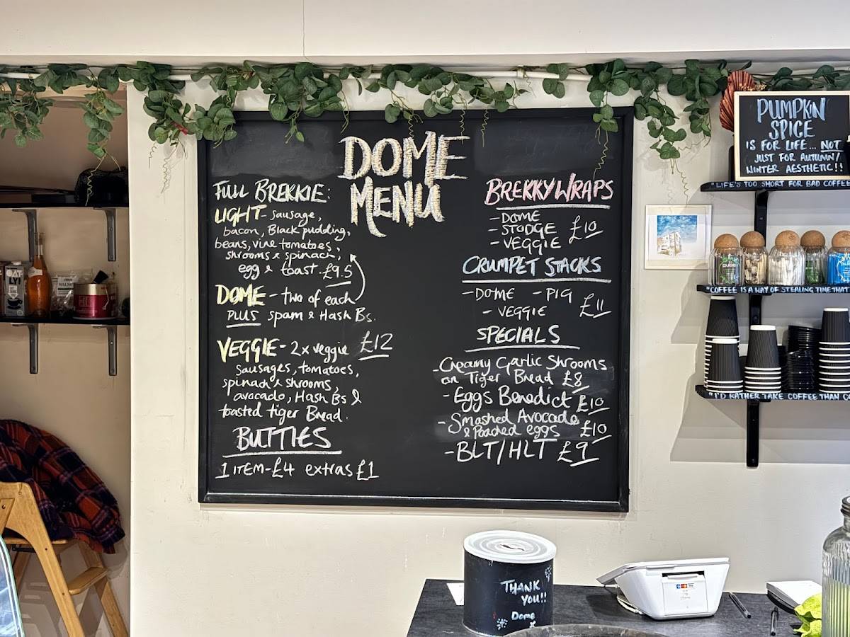 Menu at Dome Cafe, Oldham