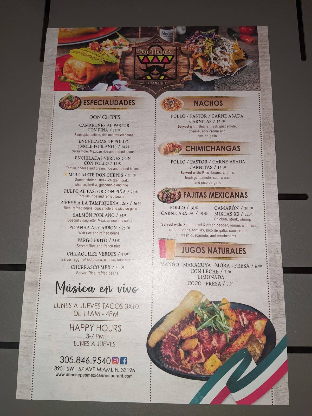 Menu at Don Chepe's Mexican Restaurant, The Hammocks