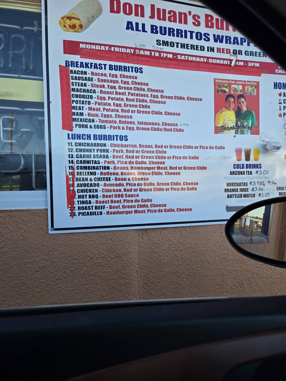 Menu at Don Juan's Burritos & Mexican Food restaurant, Silver City