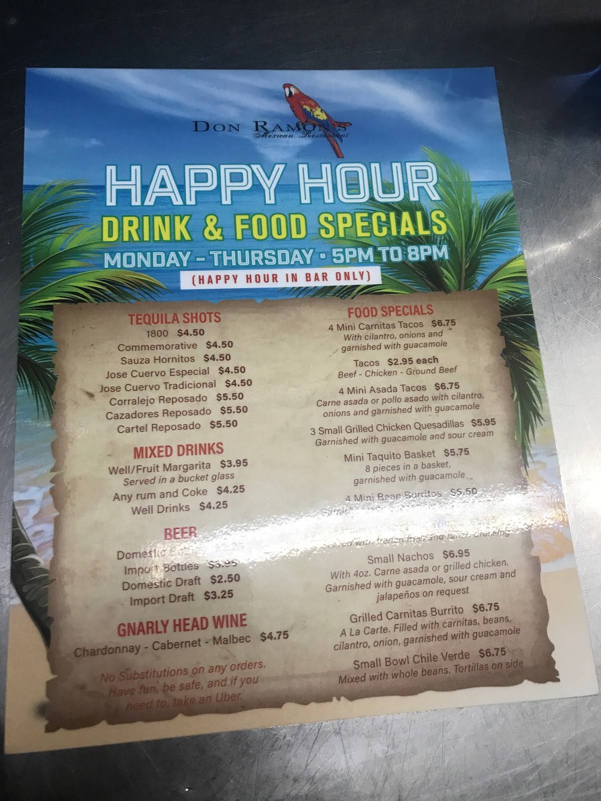 Menu at Don Ramon's Mexican Restaurant, Huntington Beach