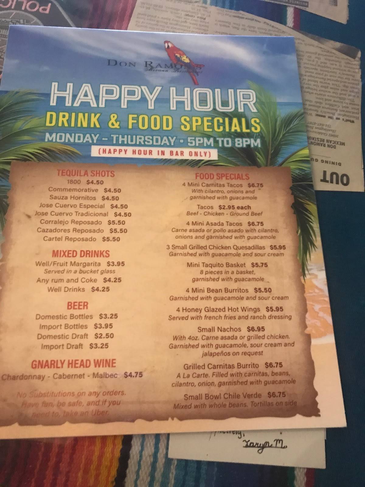 Menu at Don Ramon's Mexican Restaurant, Huntington Beach