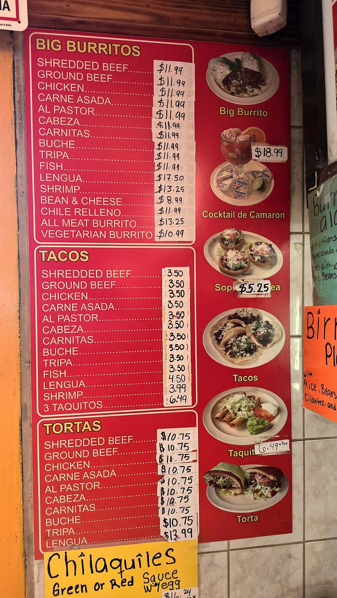 Menu at Don Taco restaurant, Vancouver, E 4th Plain Blvd