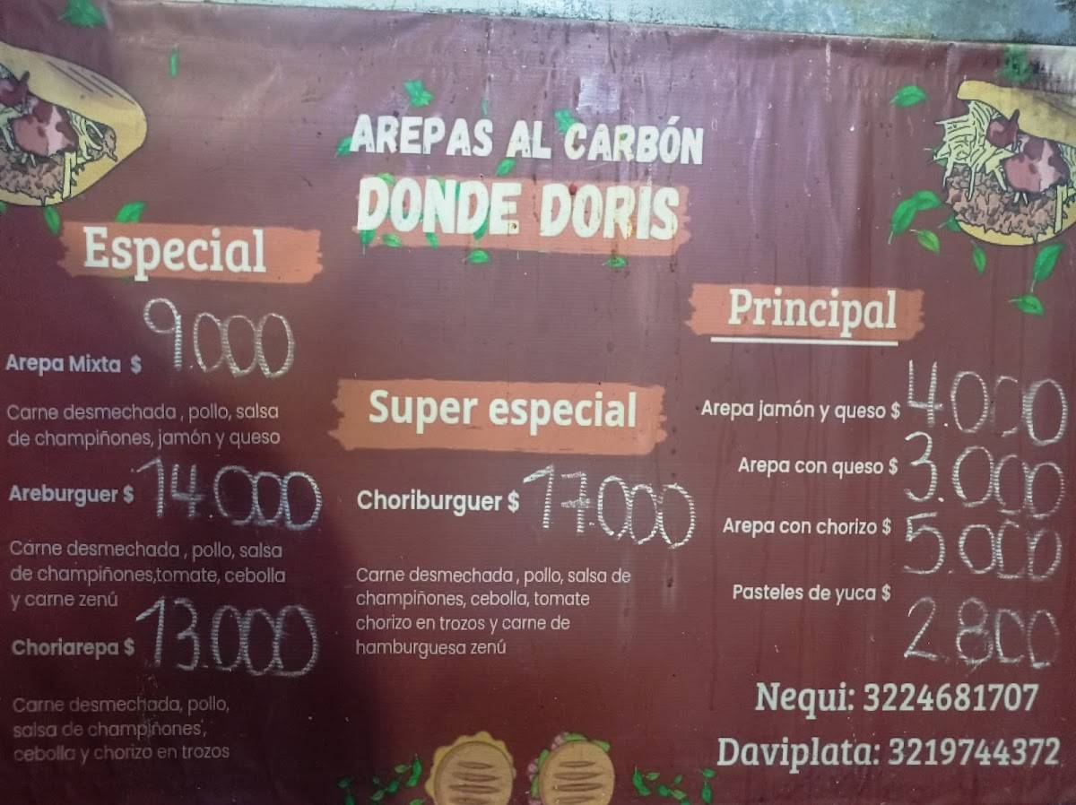 Carta del restaurante Doña Doris, Bogotá