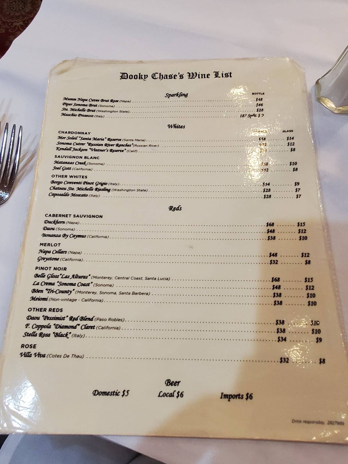 Menu at Dooky Chase Restaurant, New Orleans