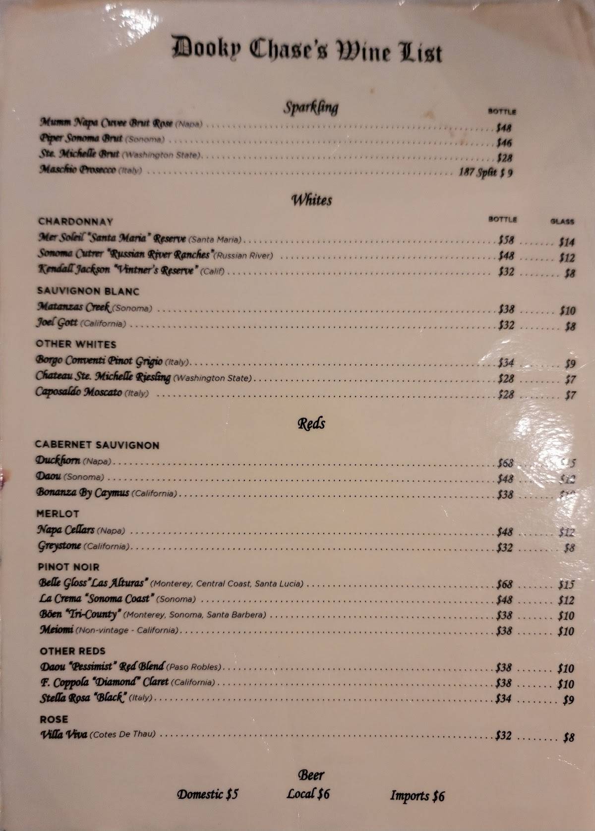 Menu at Dooky Chase Restaurant, New Orleans