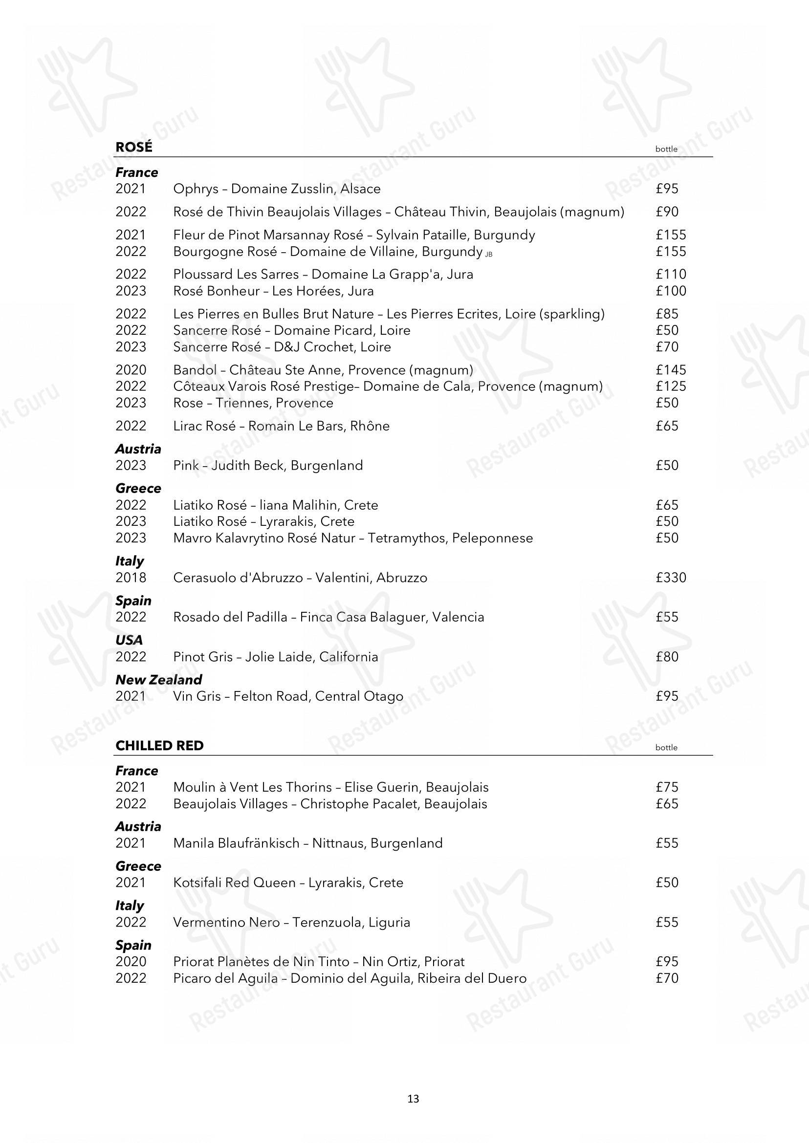 Menu at Dorian Restaurant, London