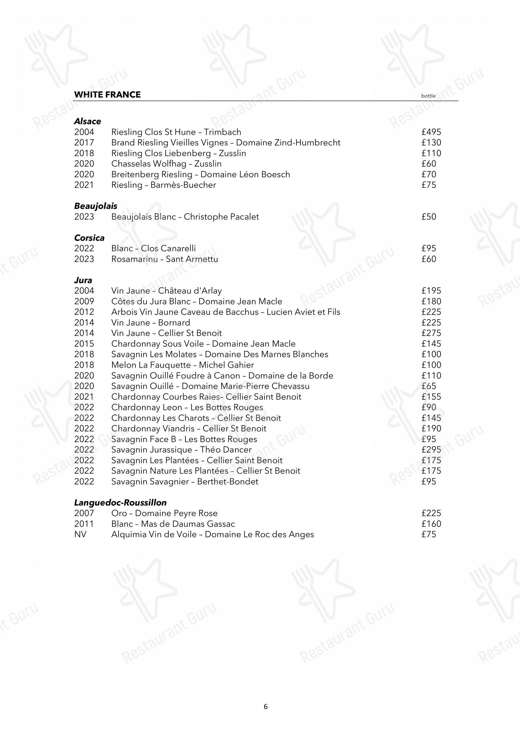 Menu at Dorian Restaurant, London