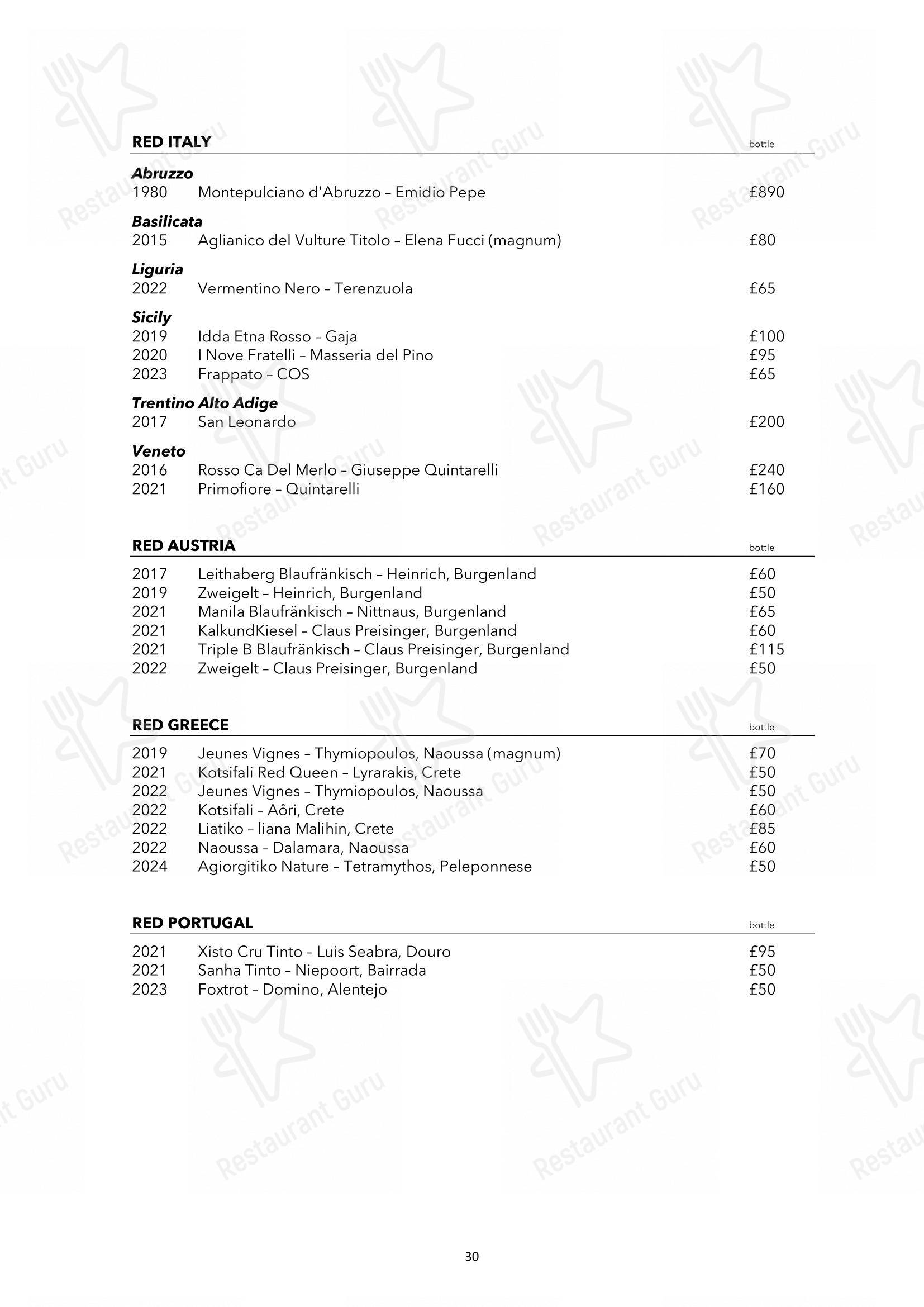 Menu at Dorian Restaurant, London