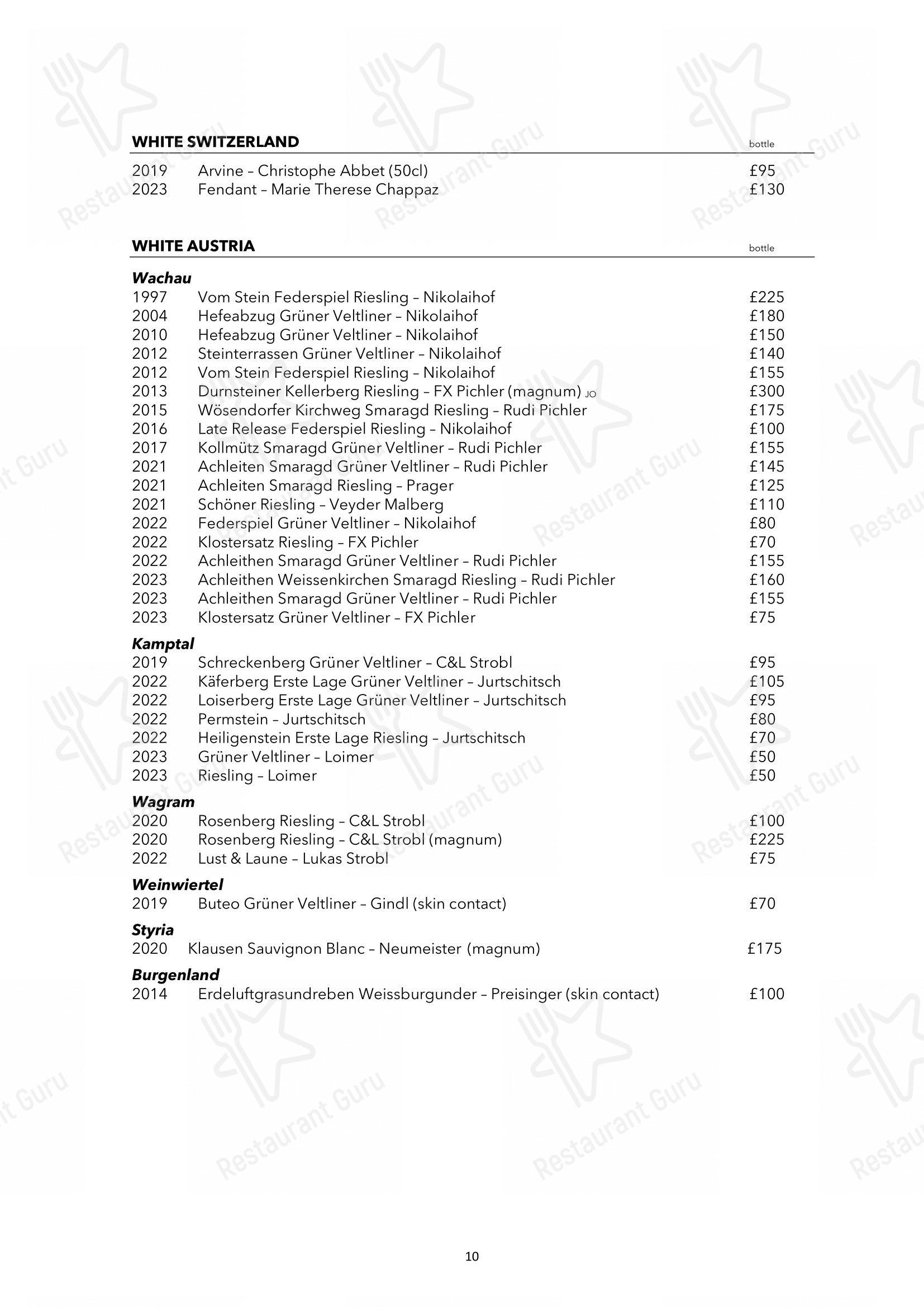 Menu at Dorian Restaurant, London