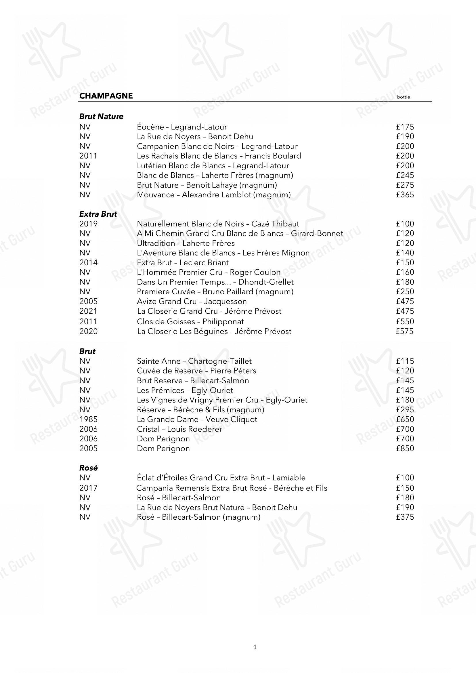 Menu at Dorian Restaurant, London