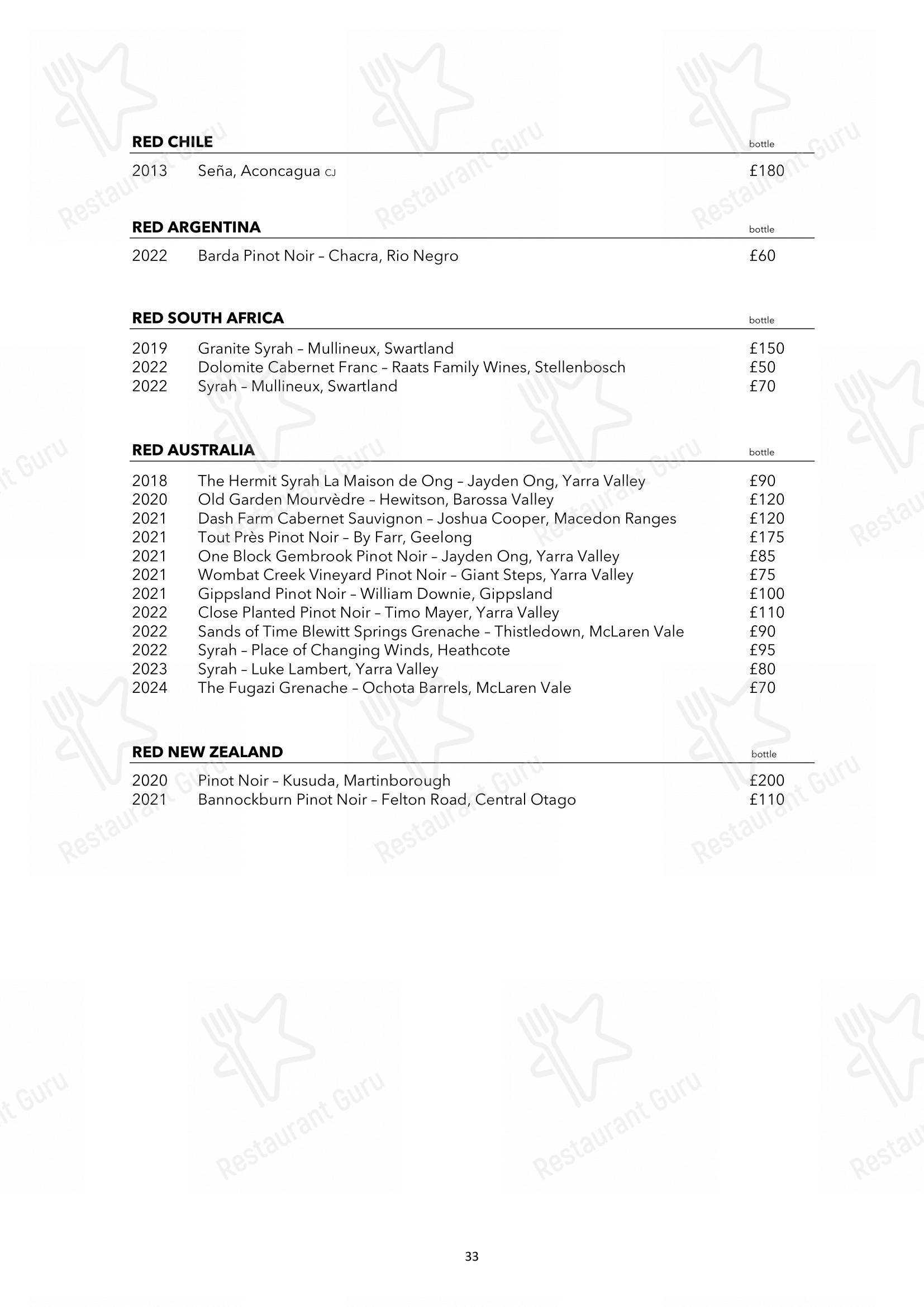Menu at Dorian Restaurant, London