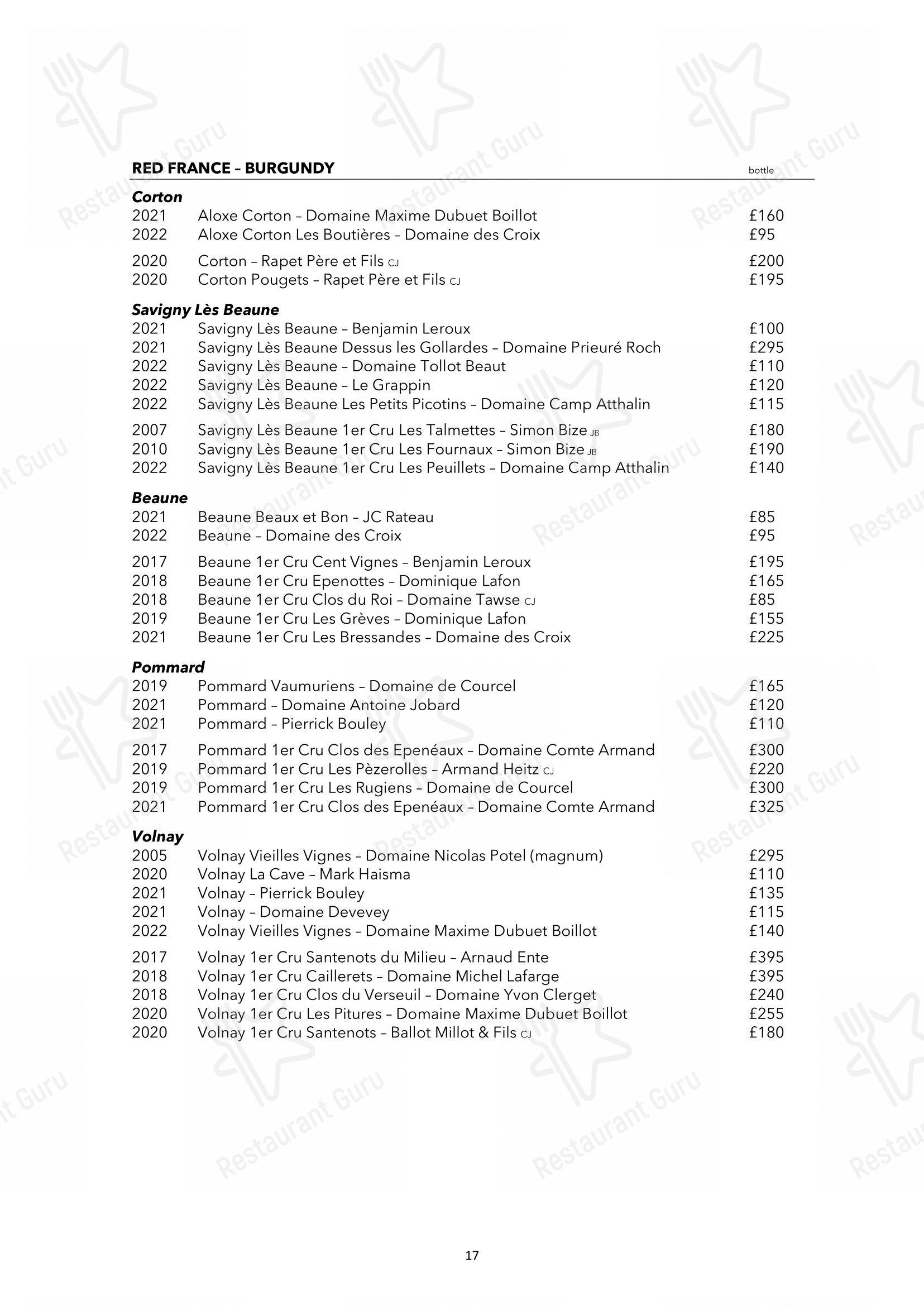 Menu at Dorian Restaurant, London