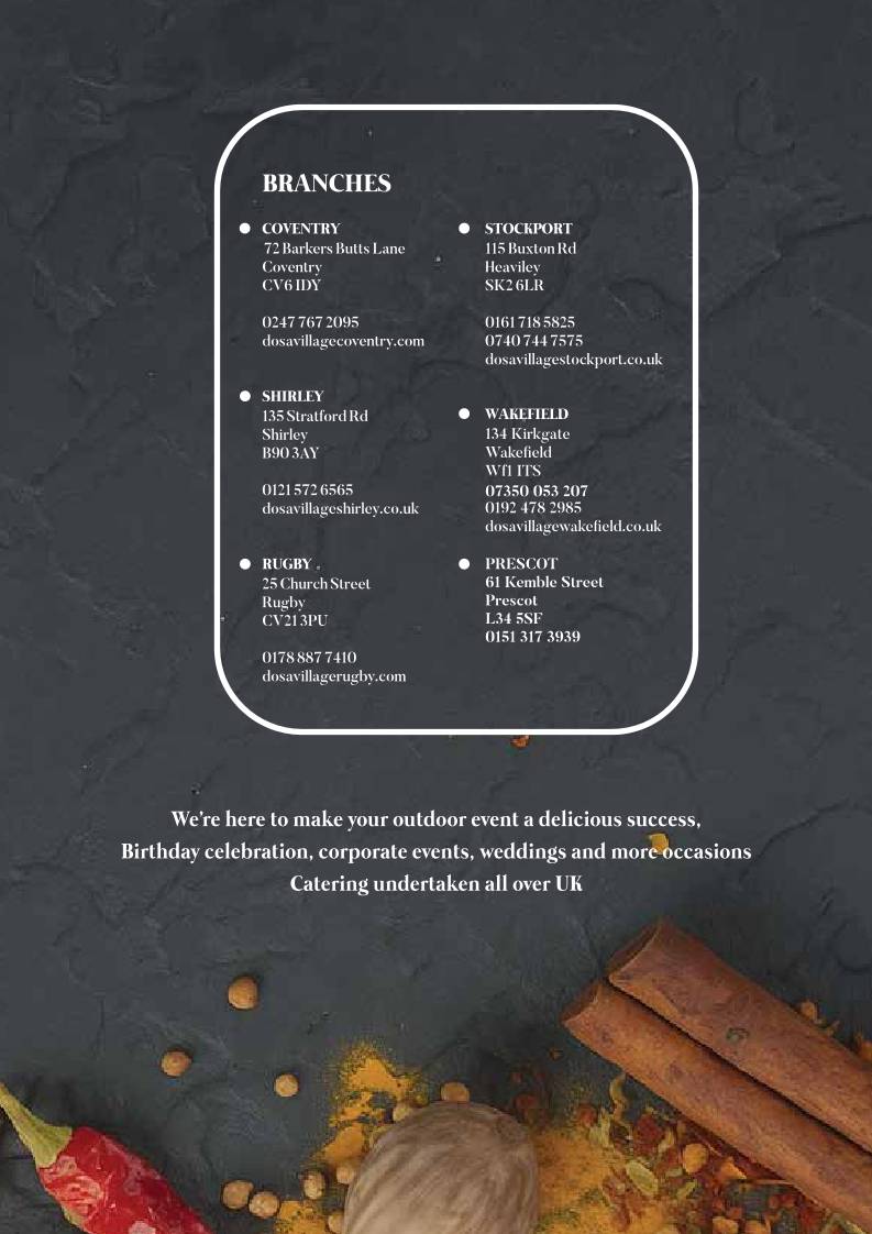 Menu at Dosa Village restaurant, Prescot