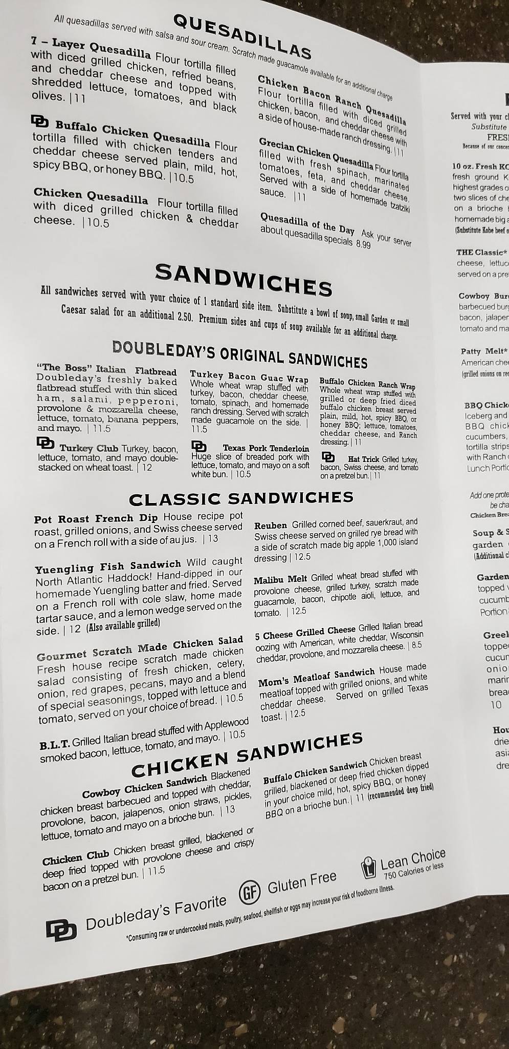 Menu at Doubleday's Grill &Tavern pizzeria, Springboro