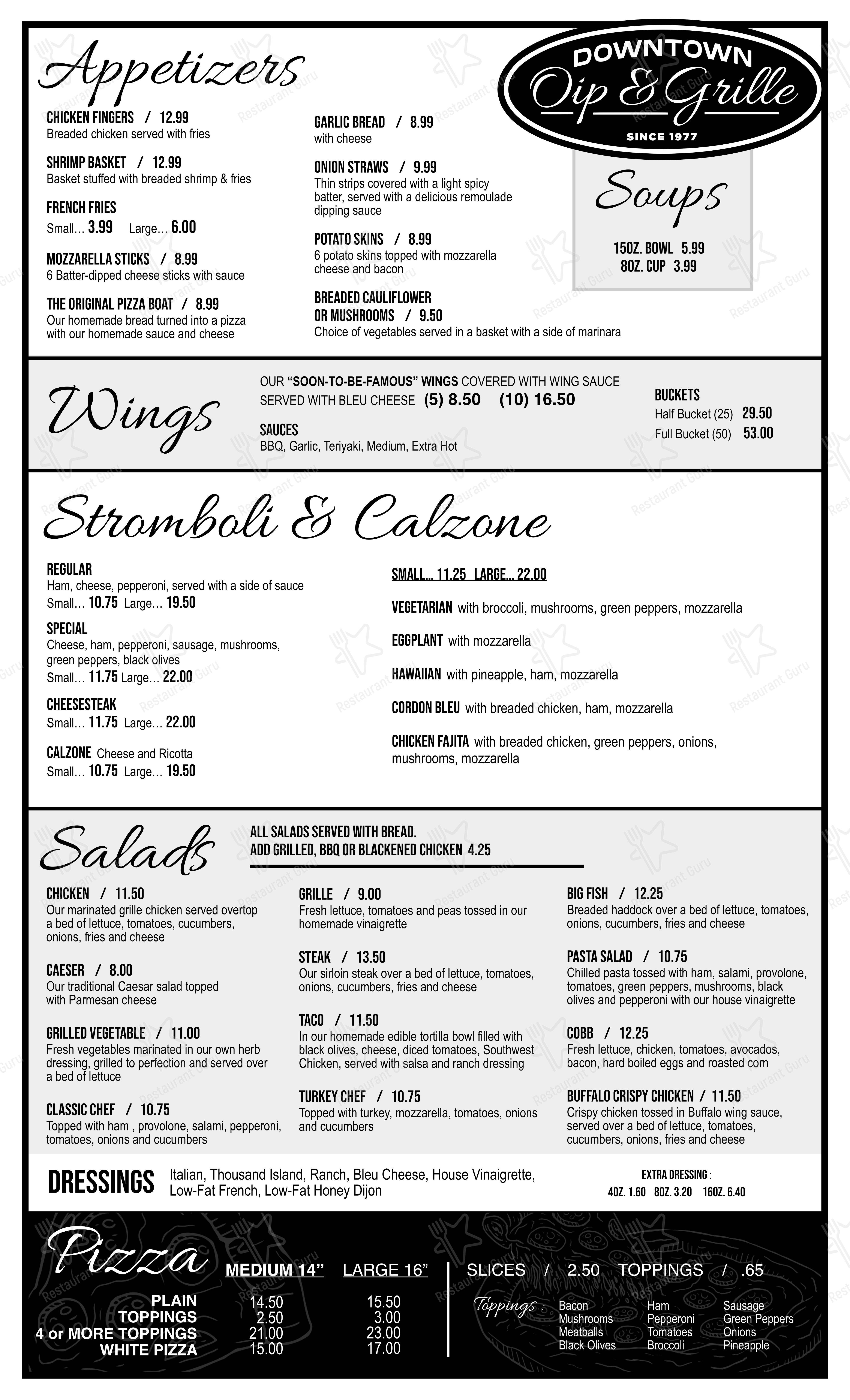 Menu at Downtown OIP & Grille pizzeria, Lewistown