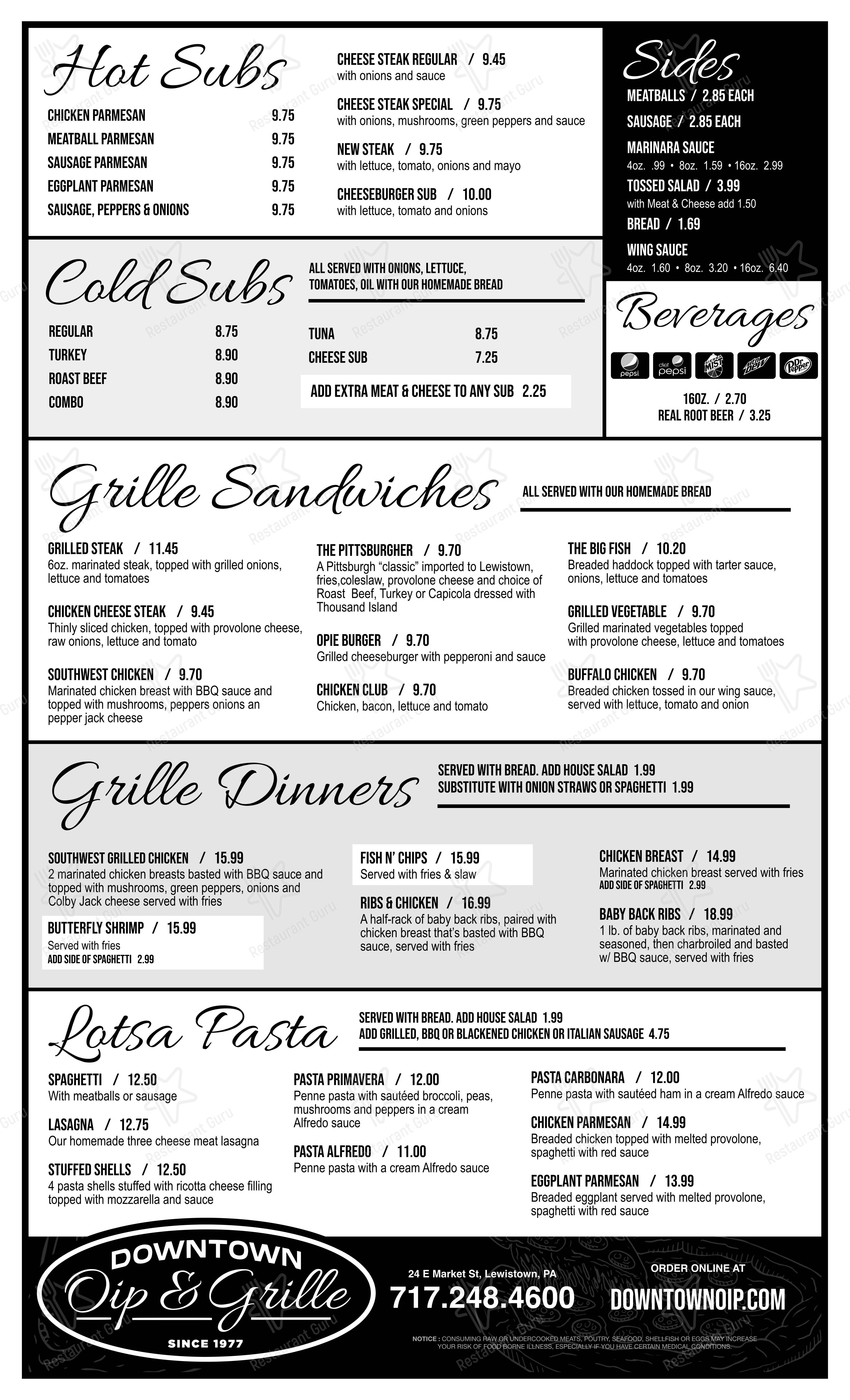 Menu at Downtown OIP & Grille pizzeria, Lewistown