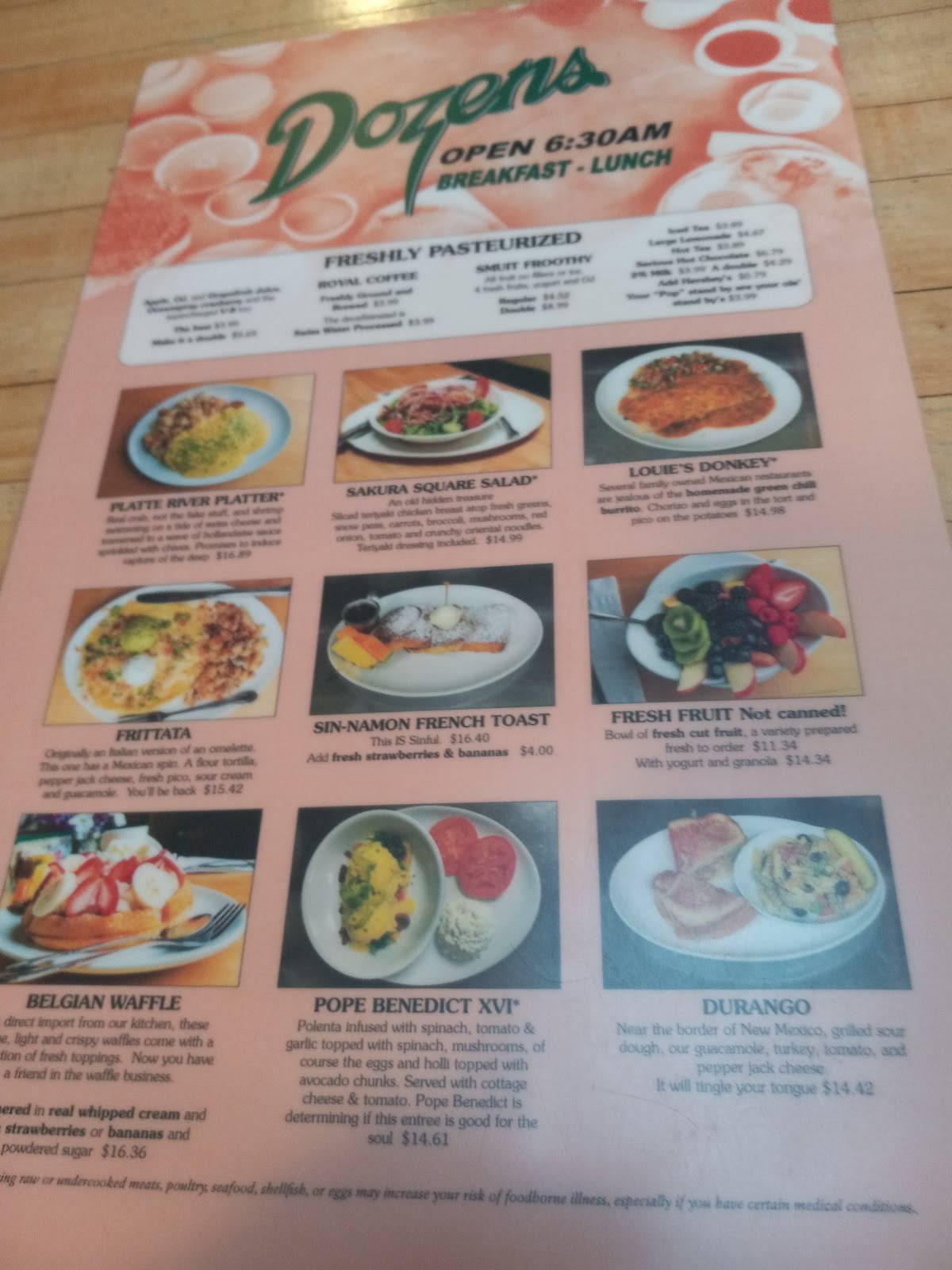 Menu at Dozens Restaurant, Aurora, S Havana St