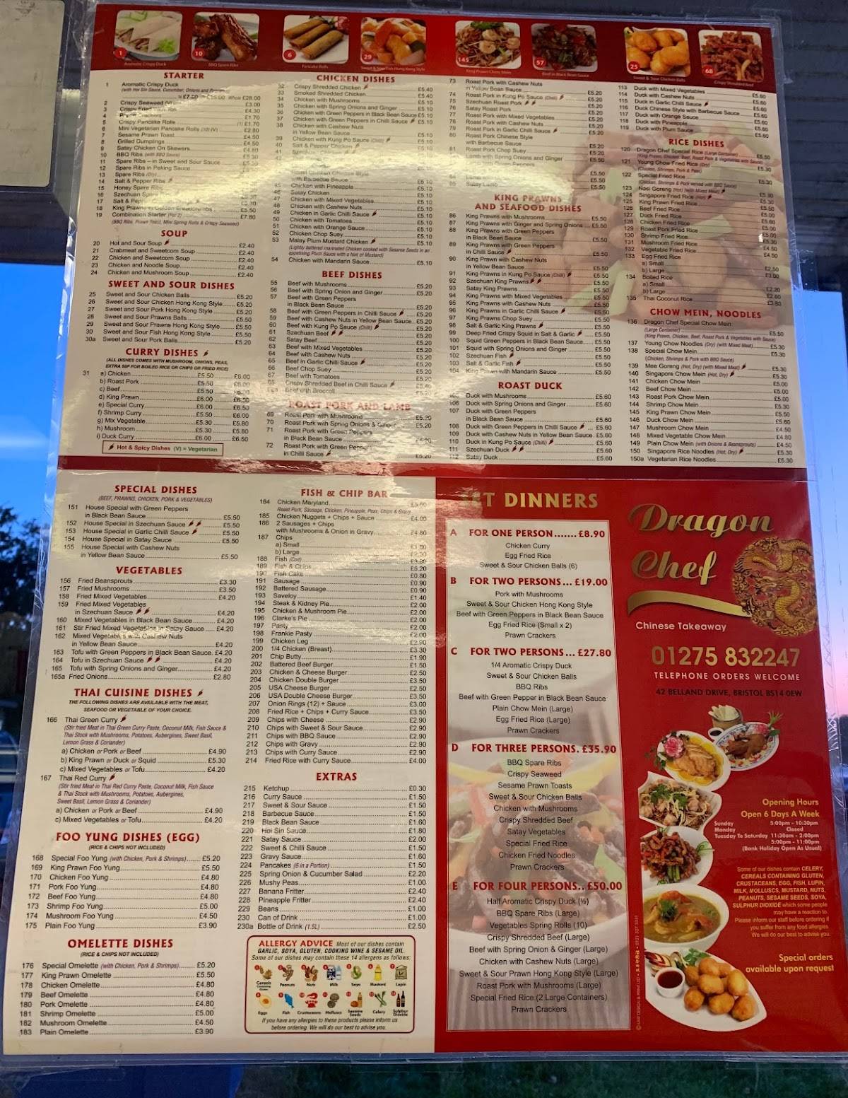 Menu at Dragon Chef fast food, Bristol, 42 Belland Dr