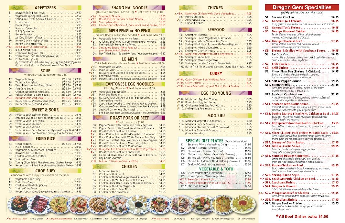 Menu at Dragon Gem Chinese Restaurant, Pickering