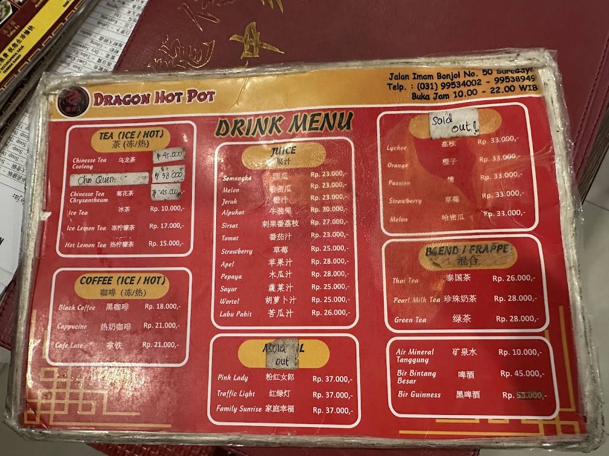 Carta de Dragon Hotpot Restaurant, Surabaya