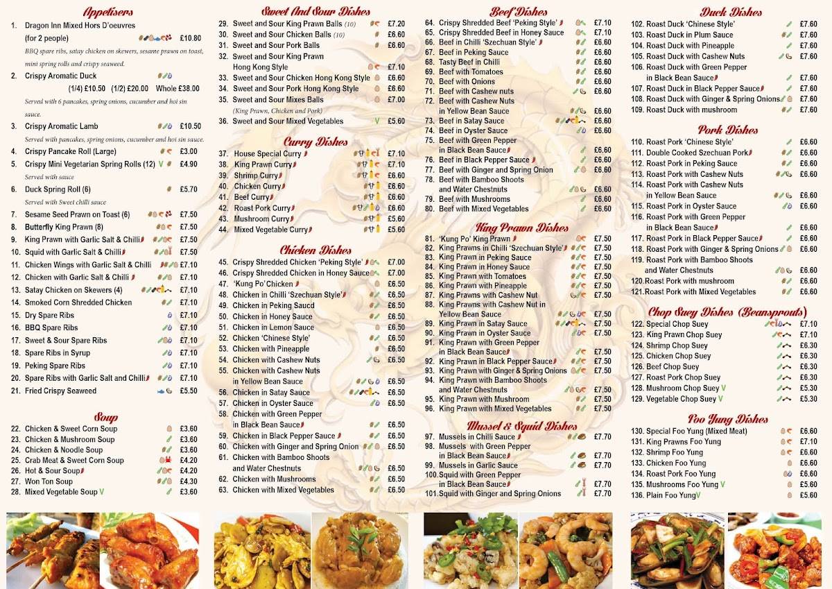 Menu at Dragon Inn restaurant, Gillingham