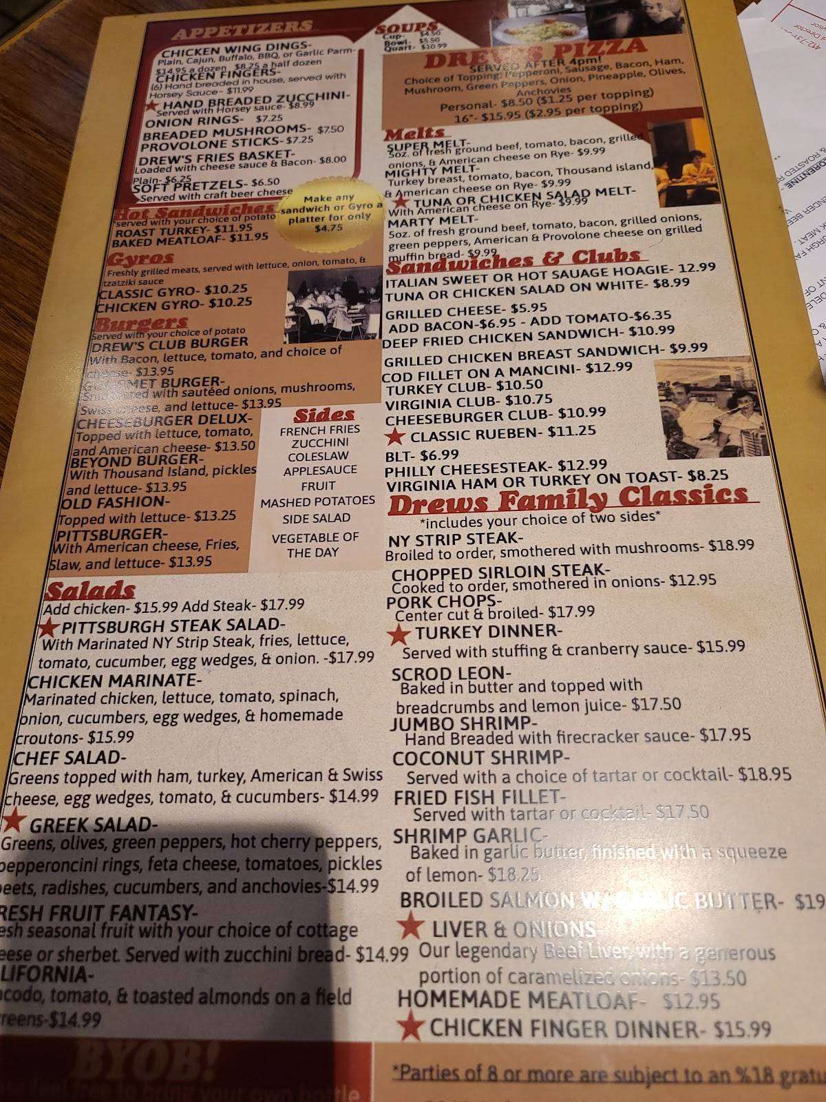 Menu at Drew's Family Restaurant, Pittsburgh