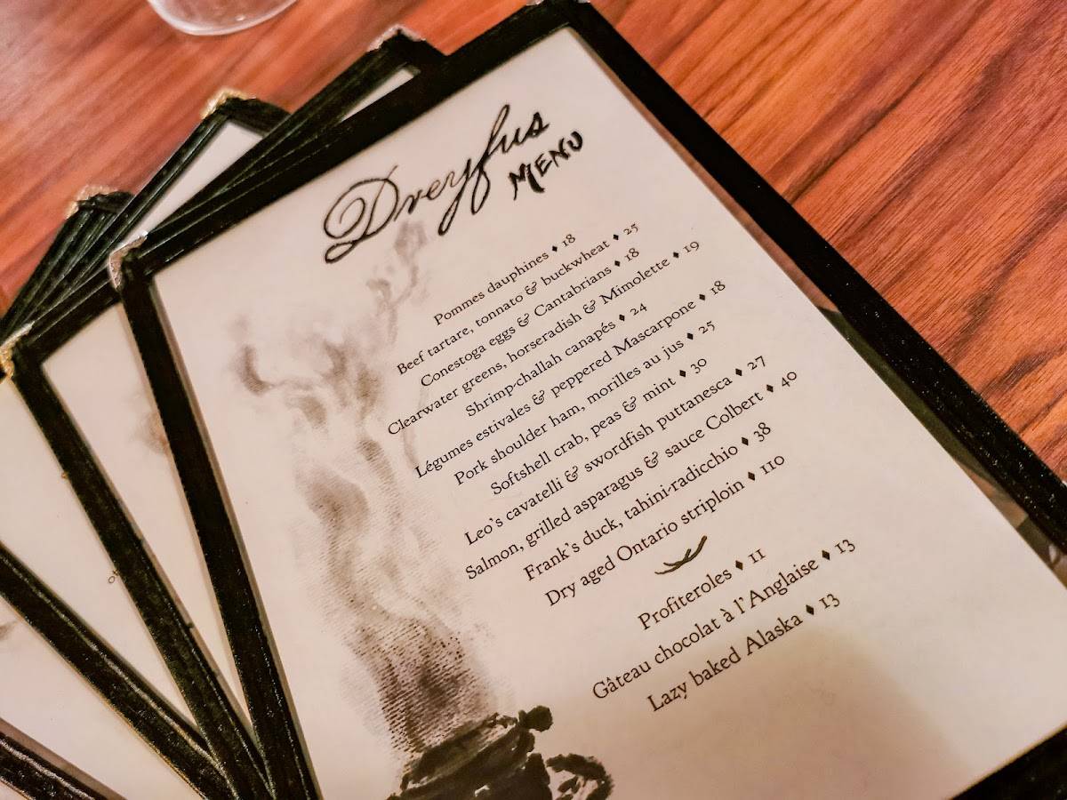 Menu at Dreyfus restaurant, Toronto, 96 Harbord St