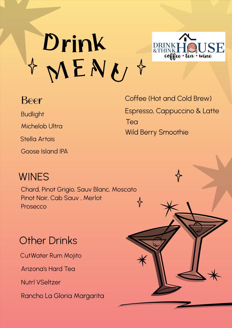 Menu at Drink & Think House pub & bar, Fort Myers