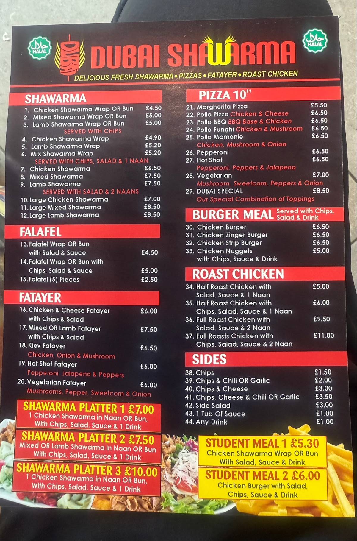 Menu at Dubai Shawarma restaurant, Ellesmere Port