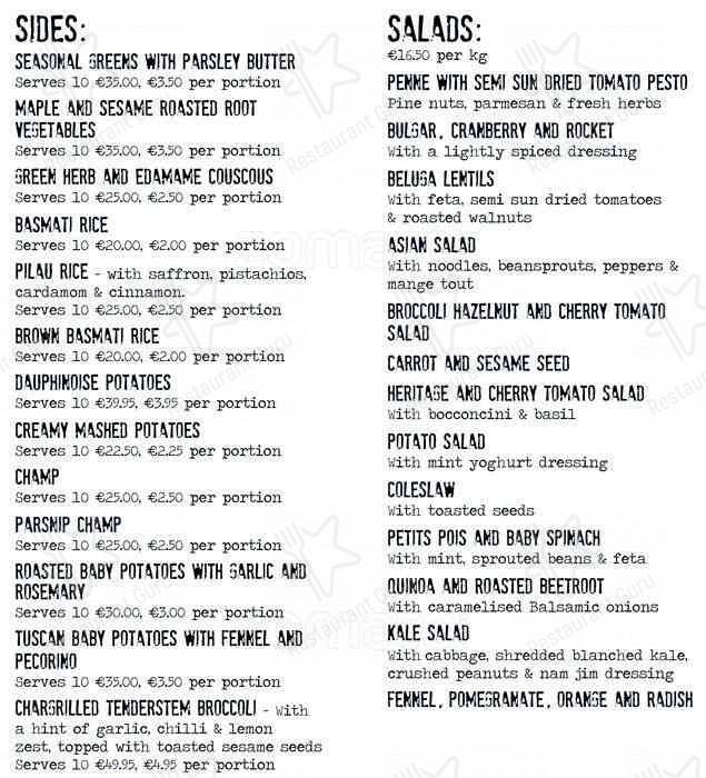 Menu at Avoca Malahide cafe, Malahide, Malahide Castle & Gardens