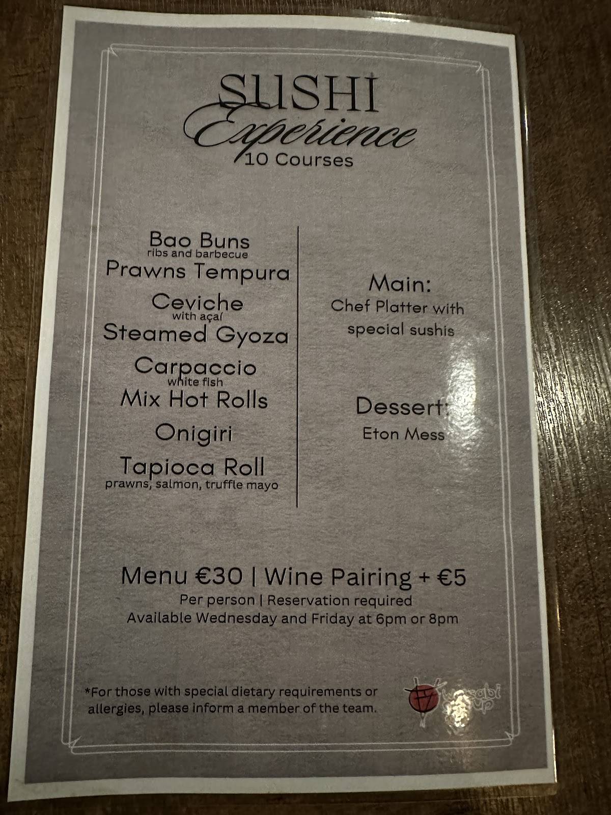 Menu at Wasabi Bar & Grill, Dublin