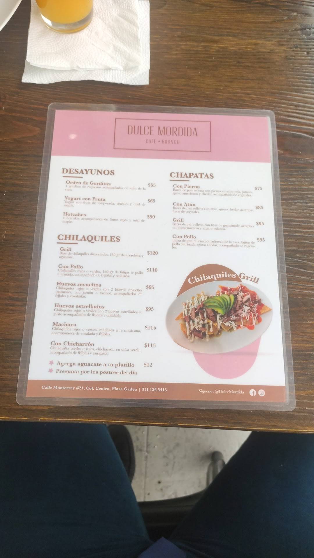 Menu at Dulce Mordida, Xalisco