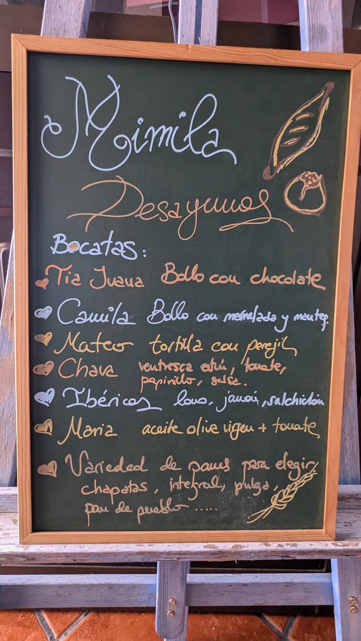 Carta de Dulcería Panadería Mimila. La Gomera, España
