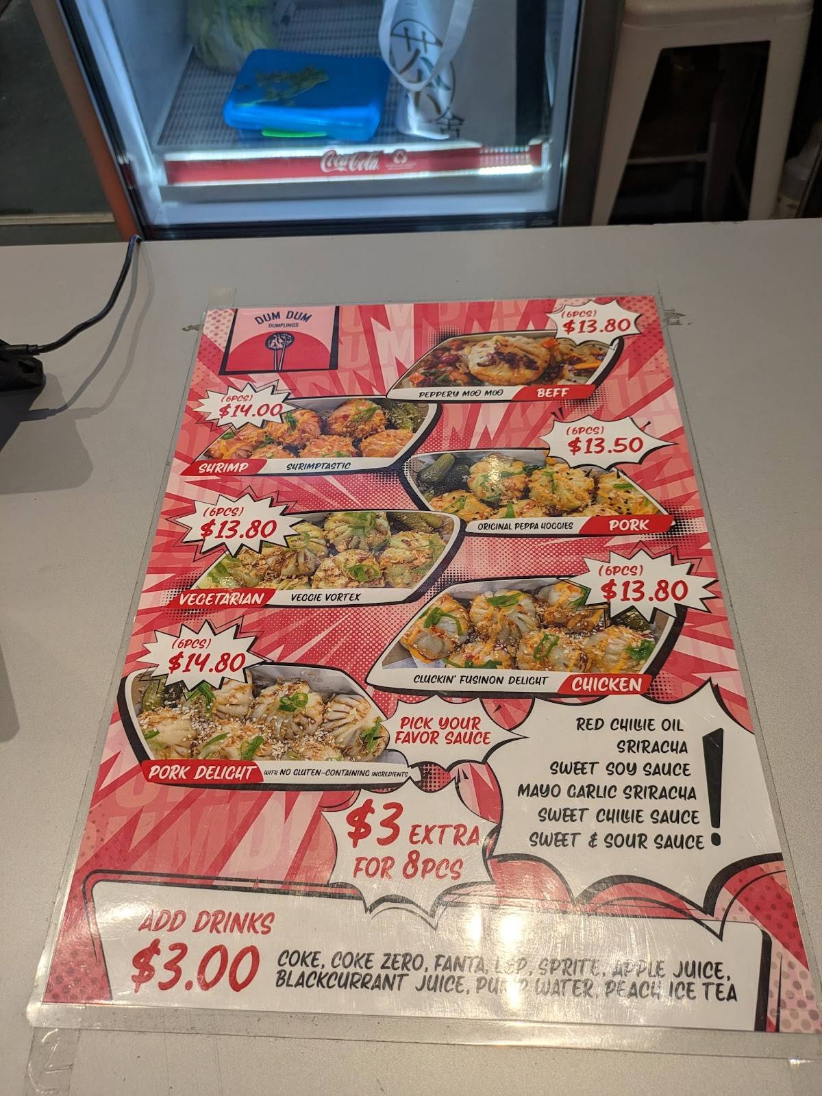 Menu at Dum Dum dumplings restaurant, Auckland