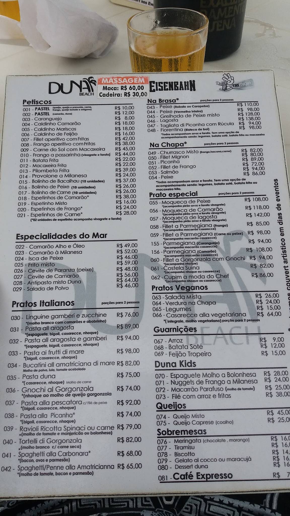 Carta de Duna Beach Restaurant-Bar, Aracaju, Av. Inácio Barbosa