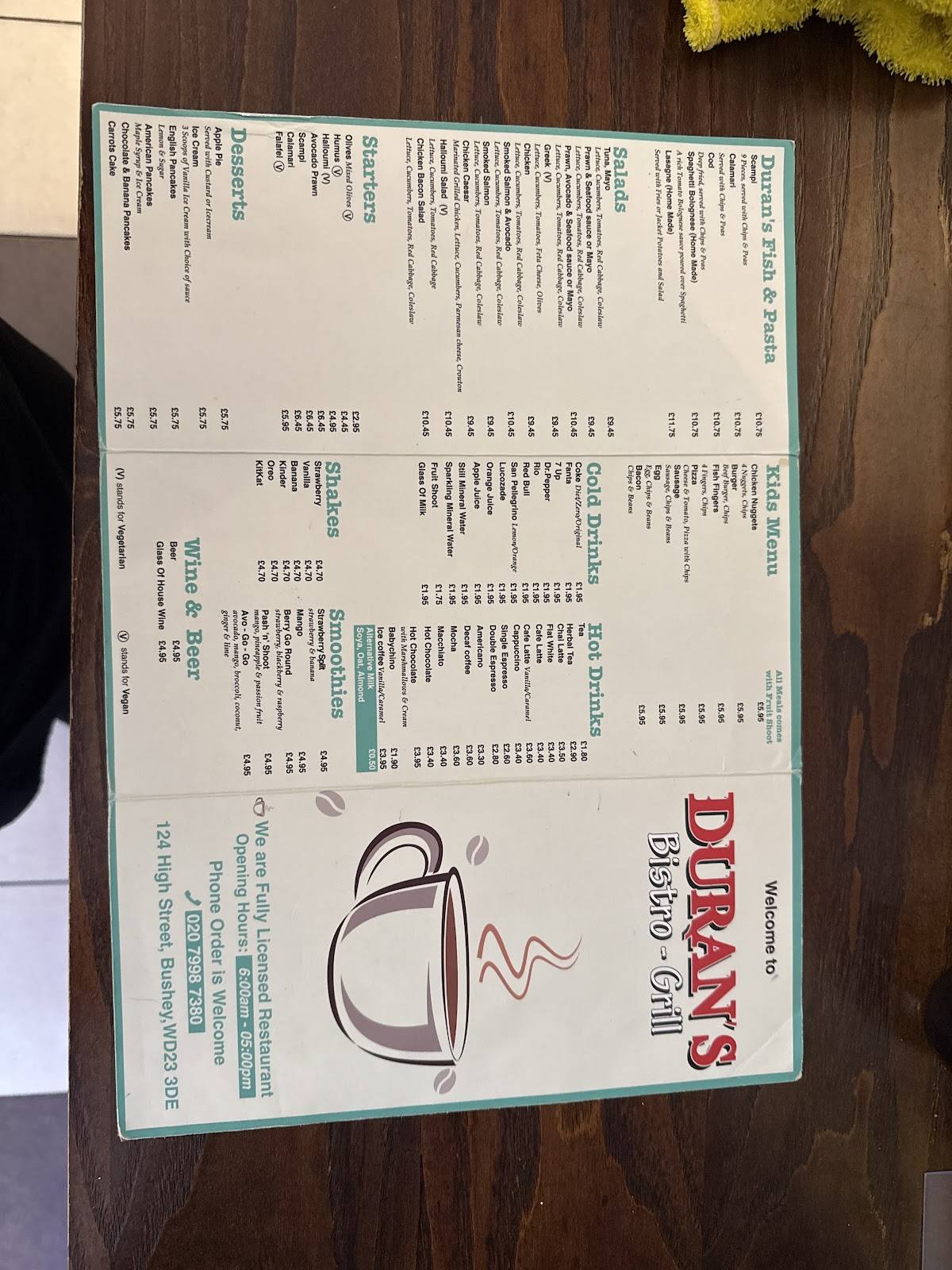 Menu at Duran's Bistro Grill cafe, Bushey, 124-126 High St