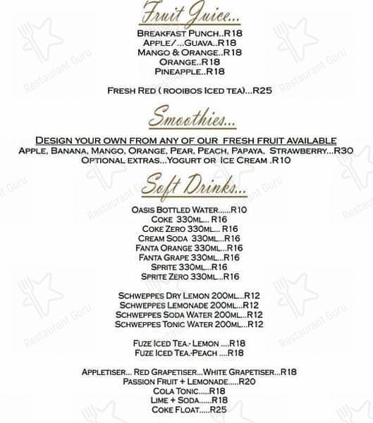 Menu at African Peninsula Guest House & Restaurant, Durban
