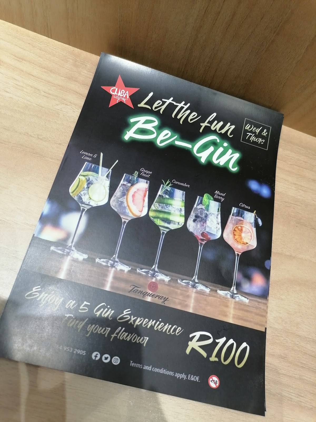 Menu at Cuba Lounge pub & bar, Umhlanga, Shop 83