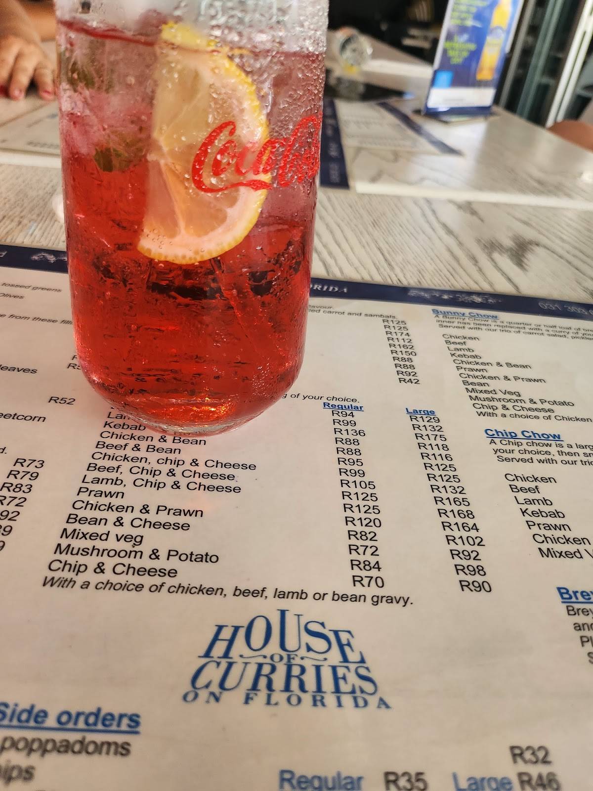 Menu at House Of Curries restaurant, Durban