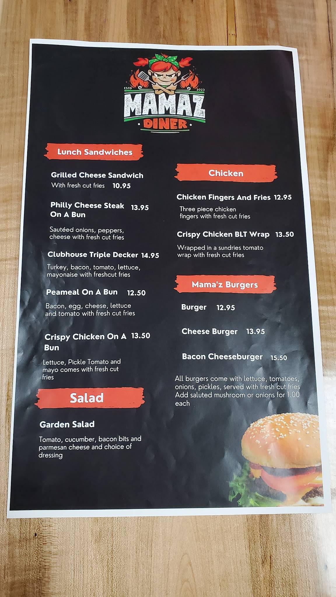 Menu at MAMA'Z DINER restaurant, Durham