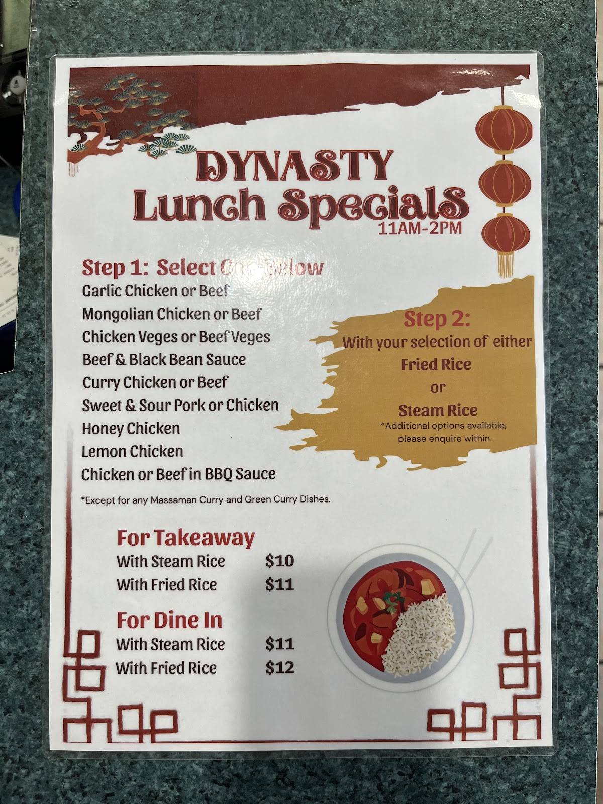Menu at Dynasty Chinese Take Away restaurant, Margate