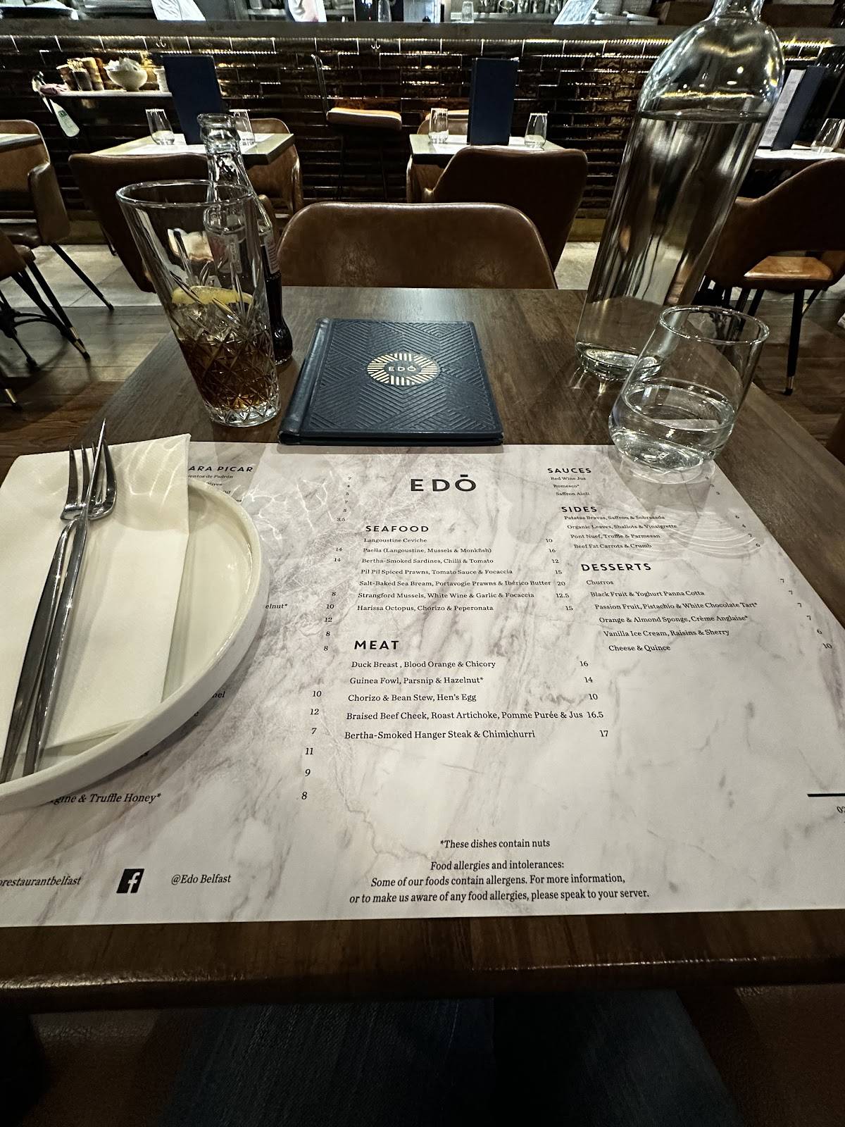 Menu at EDO Restaurant, Belfast