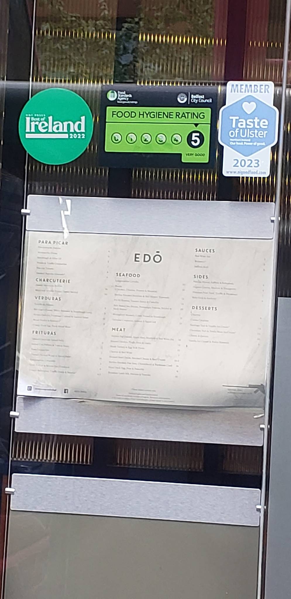 Menu at EDO Restaurant, Belfast