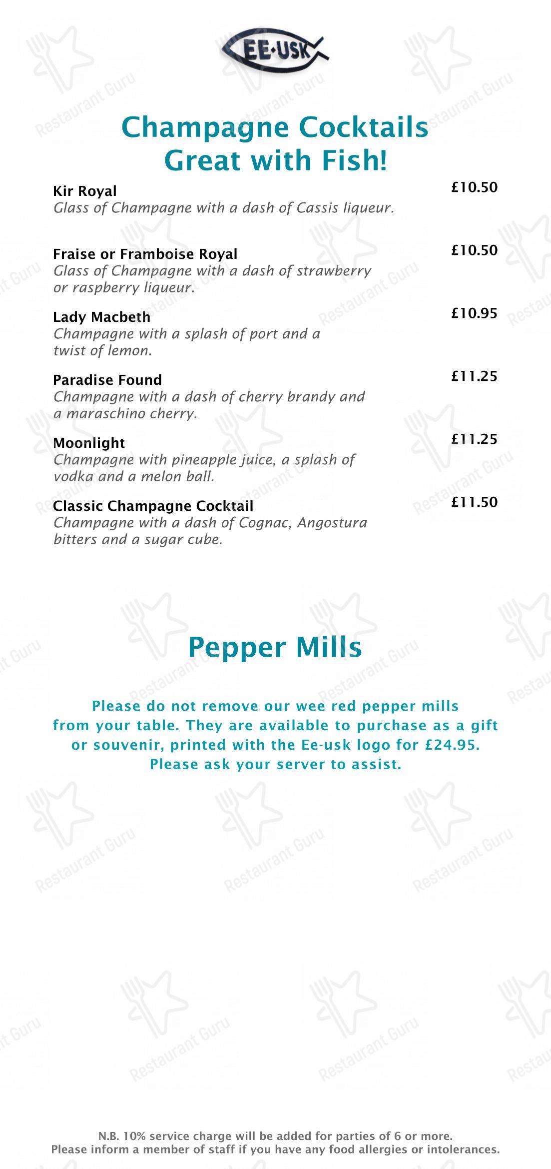 Menu at EE-USK restaurant, Oban