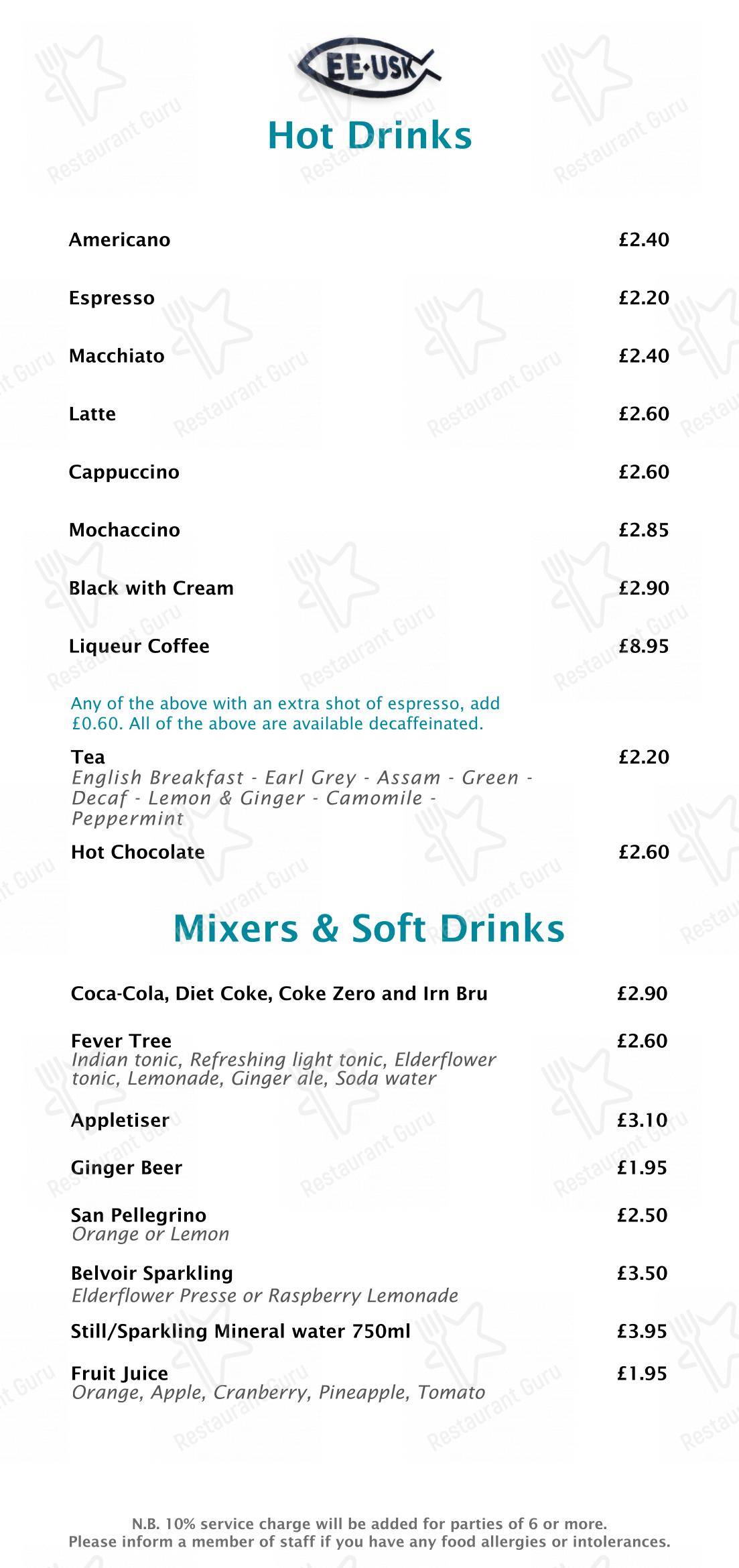 Menu at EE-USK restaurant, Oban