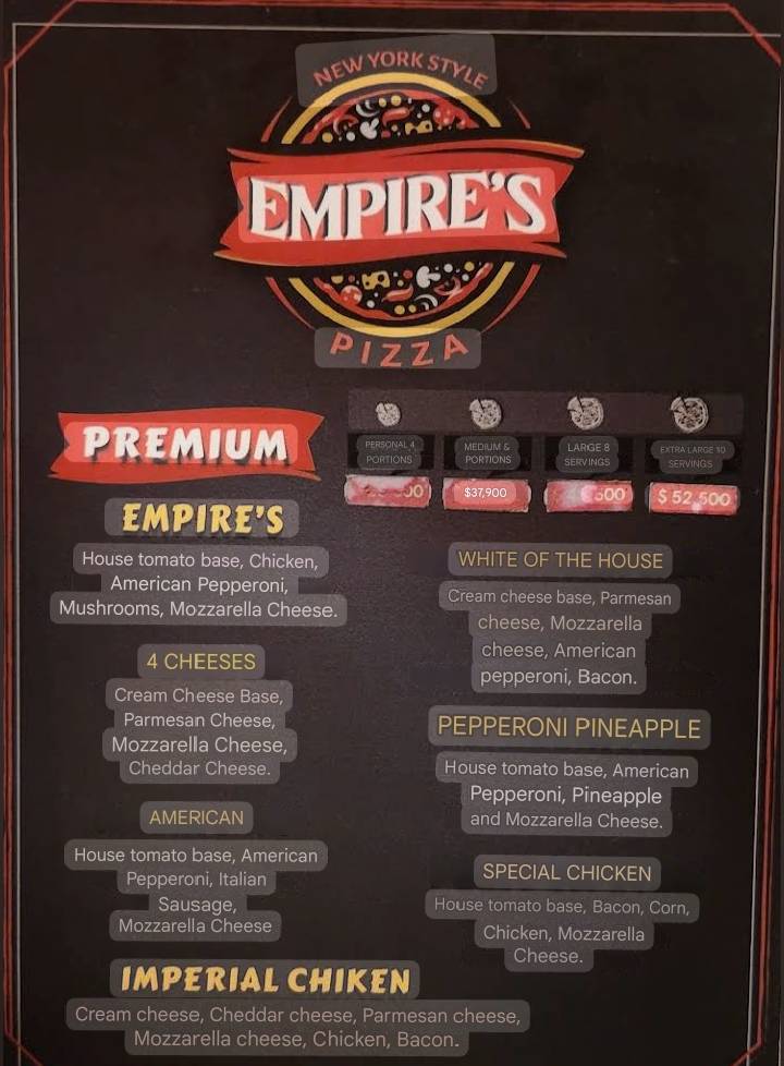 Carta del restaurante EMPIRE'S PIZZA NEW YORK STYLE, Itagüí