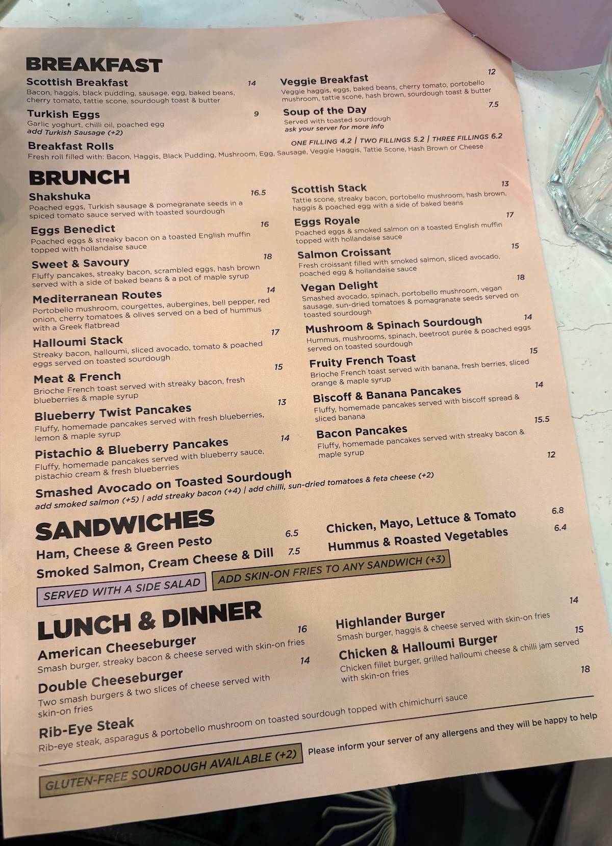 Menu at EM's Kitchen cafe, Edinburgh