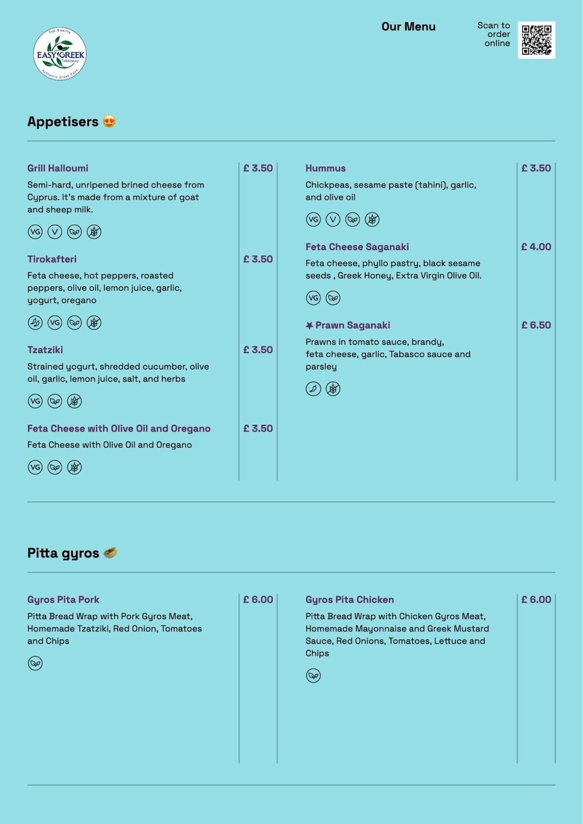 Carta del restaurante Easy Greek, Rugby